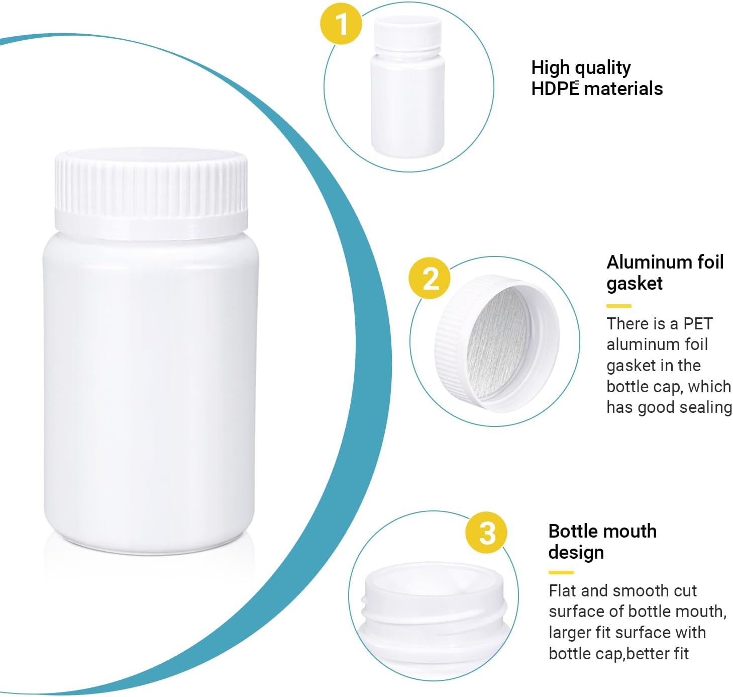 White Pill Bottle, Empty Medicine Bottles with Screw Caps for Pills Capsules Vitamins, Food ...